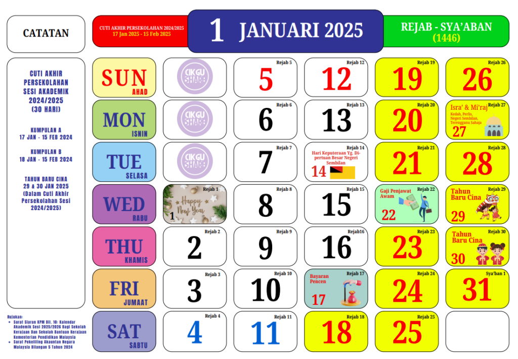 Kalendar 2025: Tarikh Cuti Umum Malaysia