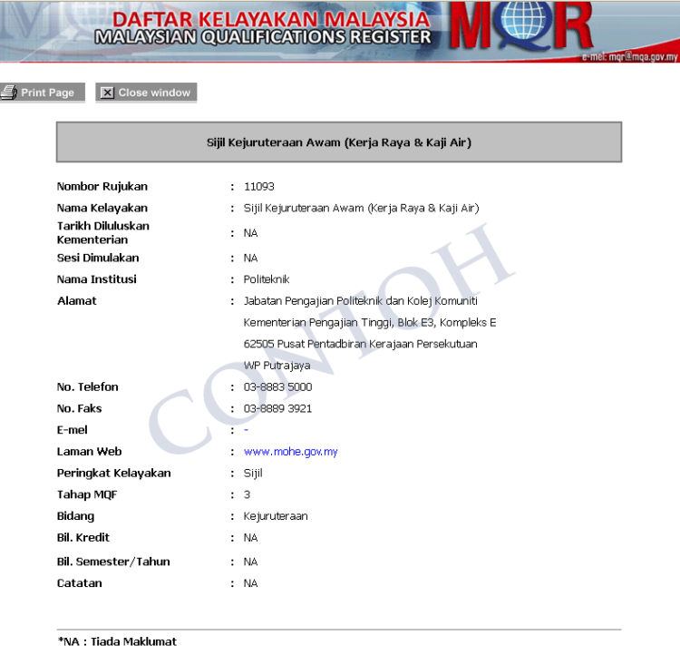 Panduan Salinan Cetakan Akreditasi MQA