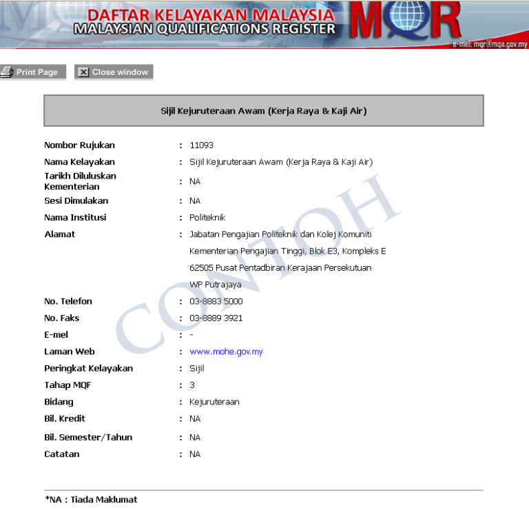 Panduan Salinan Cetakan Akreditasi MQA